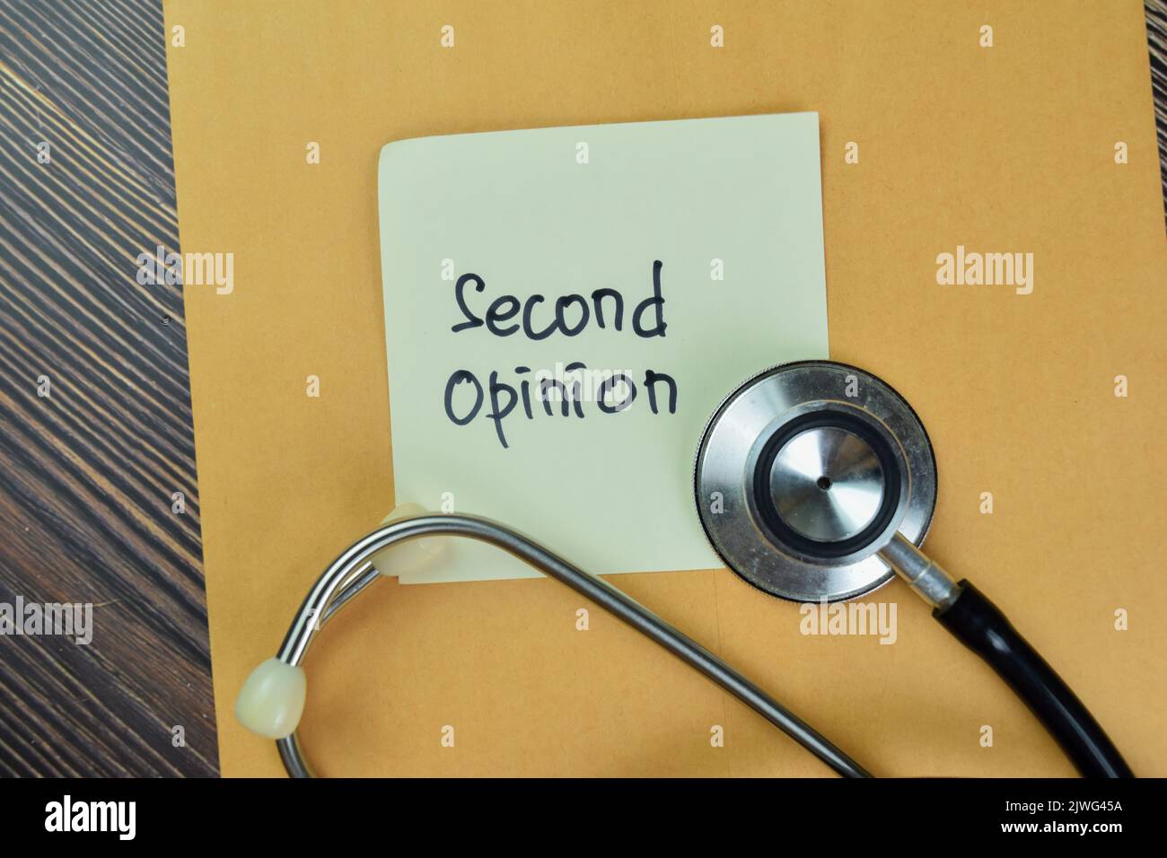 Concept of Second Opinion write on sticky notes isolated on Wooden ...