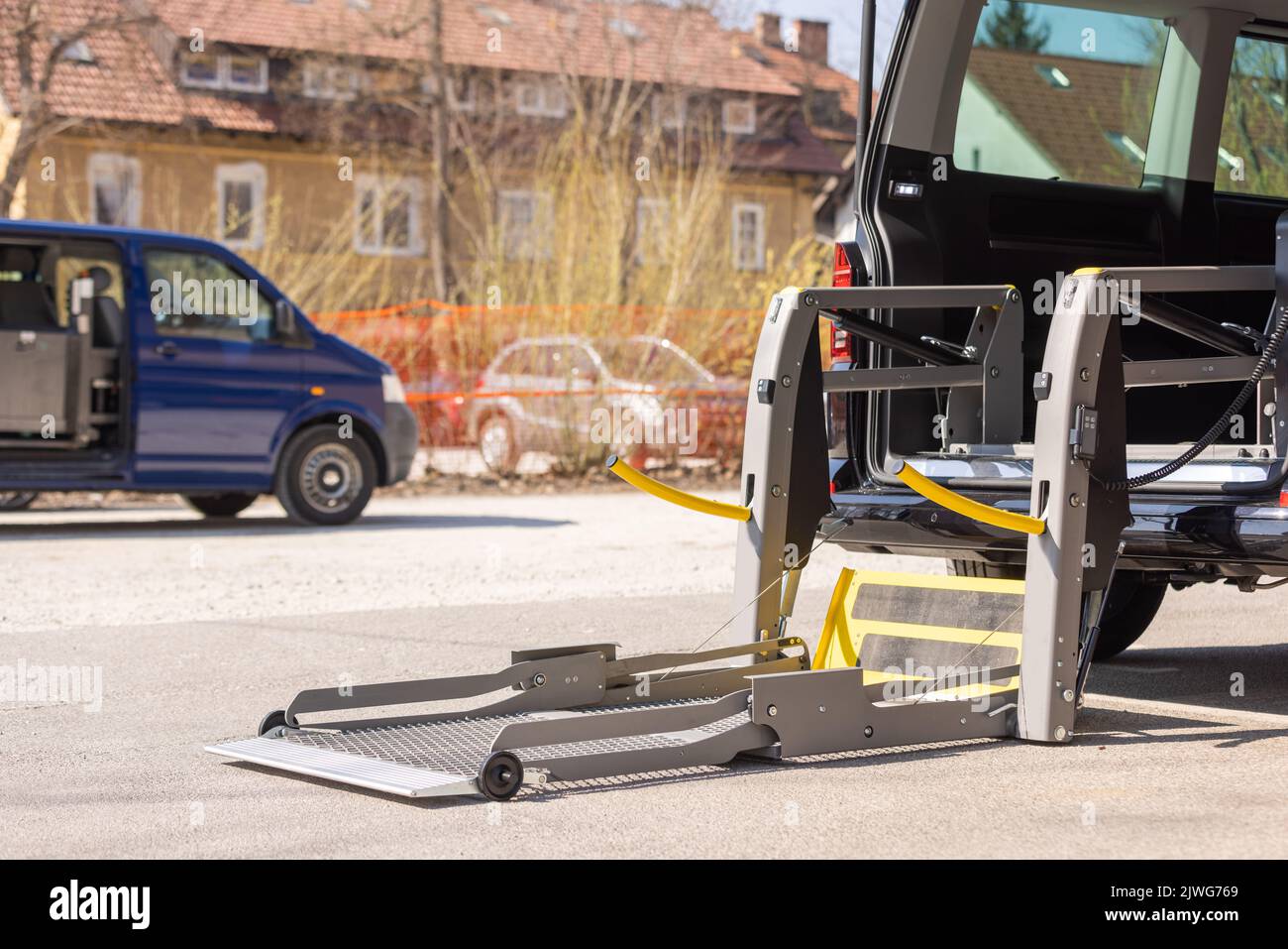 Accessible car with wheelchair lift ramp for person with disability ...
