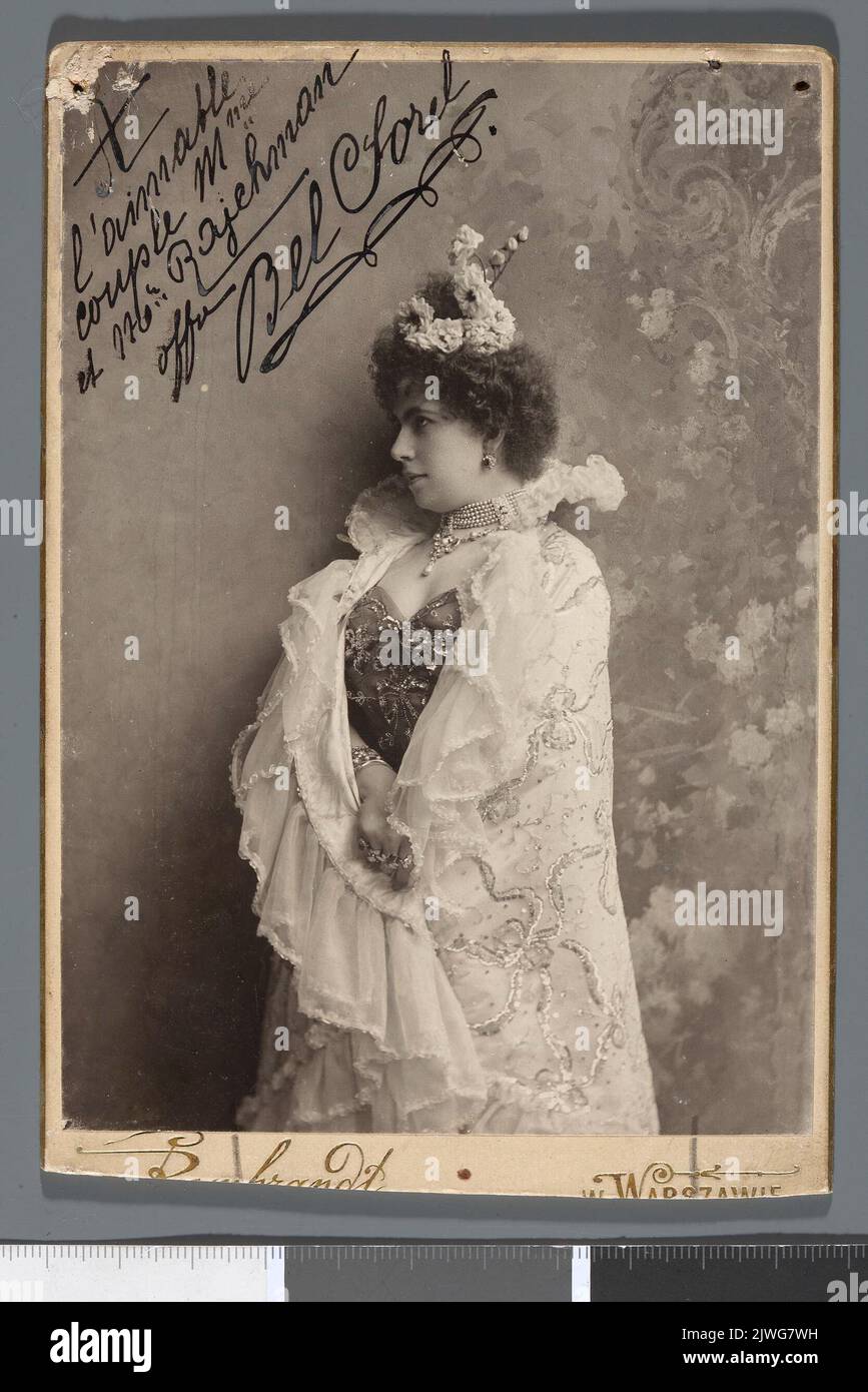 Portrait of Bel Sorel, opera singer (view from the knees upwards ...