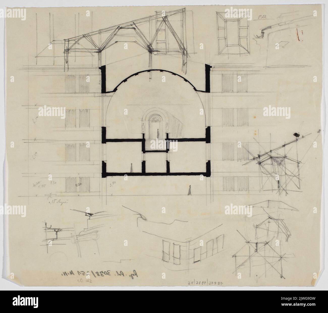Warsaw. National Museum. Preliminary design (version II). Sketch cross ...