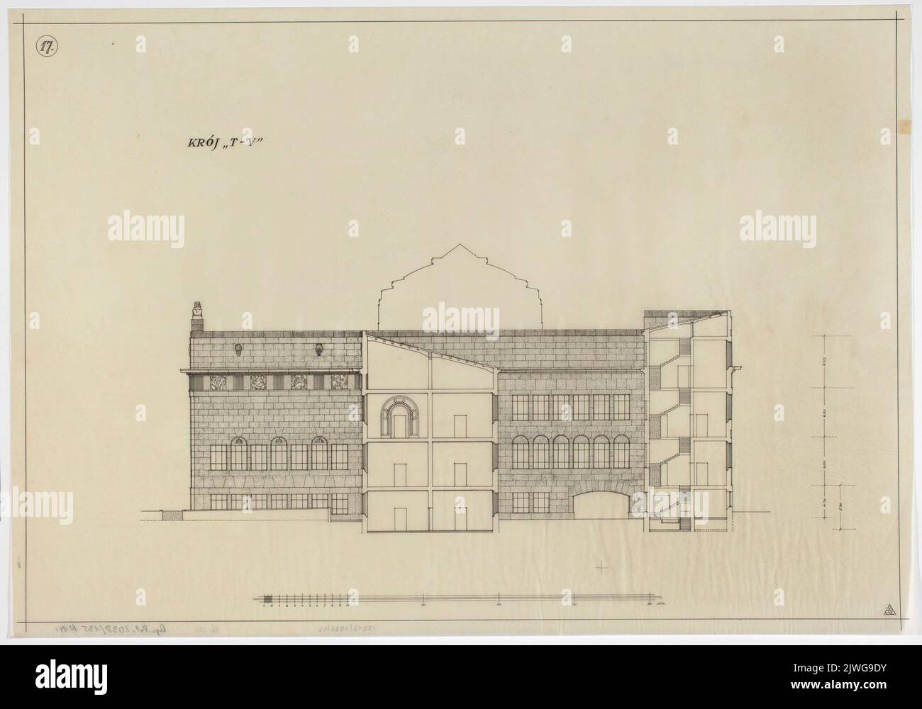 Warsaw. National Museum. Building plan (drawing no. 17). Section T-V ...