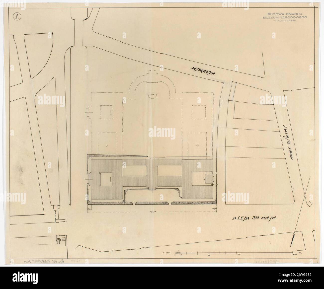 Warsaw. National Museum. Building plan (drawing no. 1). Site plan with ...