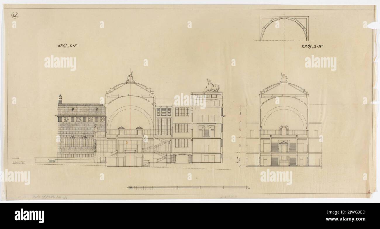 Warsaw. National Museum. Building plan (drawing no. 12). Sections E-F ...