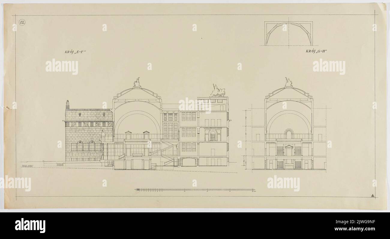 Warsaw. National Museum. Building plan (drawing no. 12). Sections E-F ...