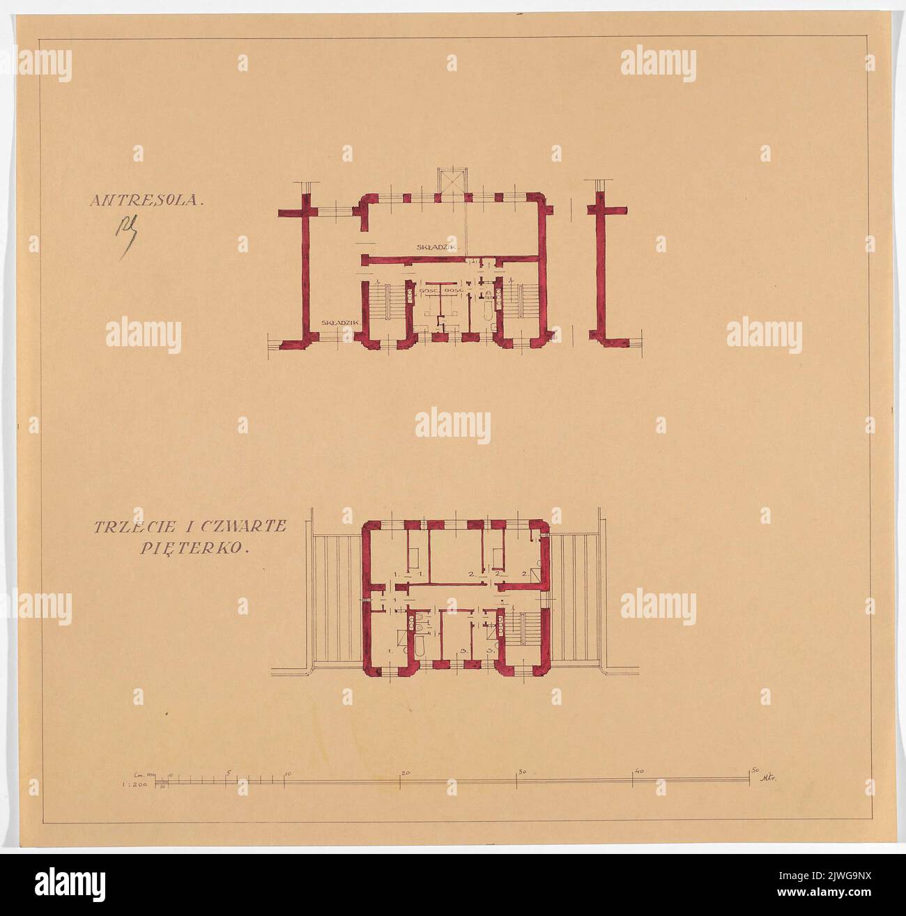 Warsaw. National Museum. Building plan. Western (residential) building ...