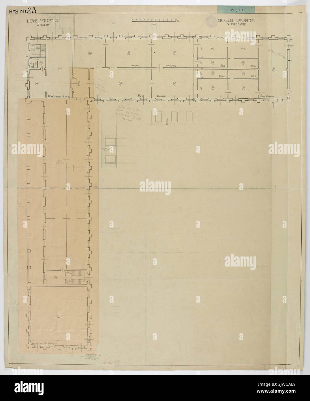 Warsaw. National Museum. Building permit design (drawing no. 23). Left ...