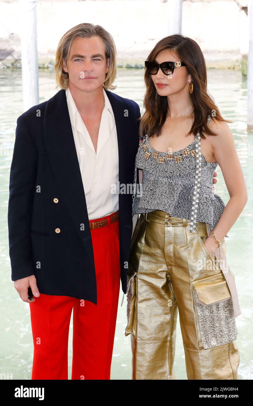 Venice, Italy, on 05 September 2022. Chris Pine and Gemma Chan arrive ...