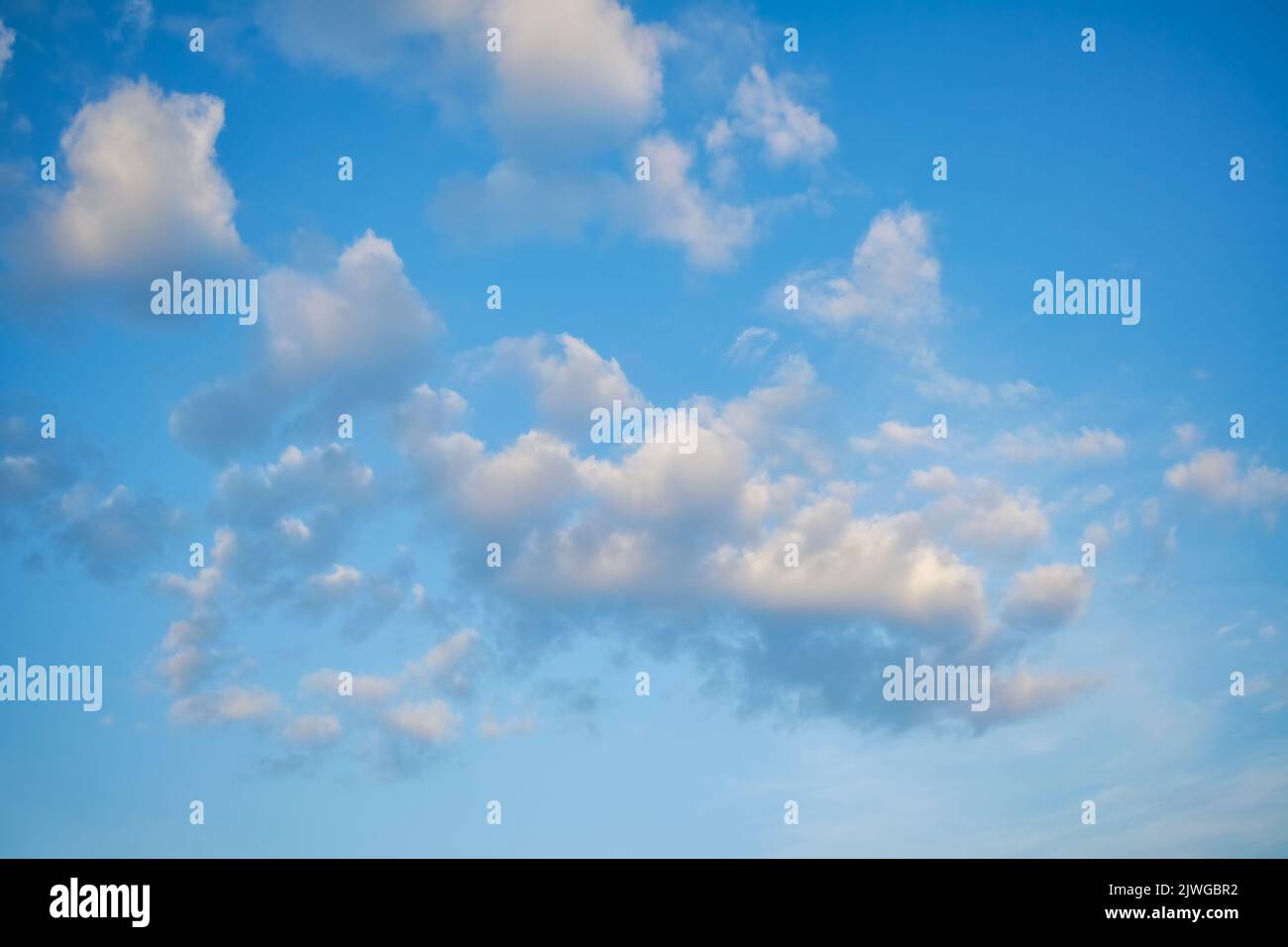 Blue sky background with clouds. White fluffy clouds in the blue sky ...