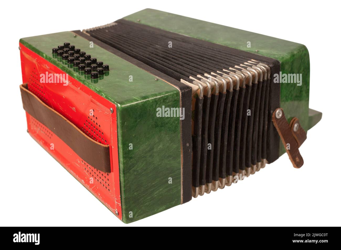 Small retro bayan (accordion). Folk musical instrument. Isolated on ...