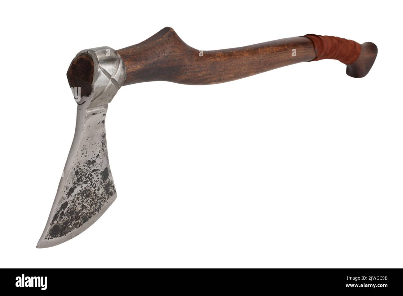 antique battle axe with wooden handle on white background Stock Photo ...