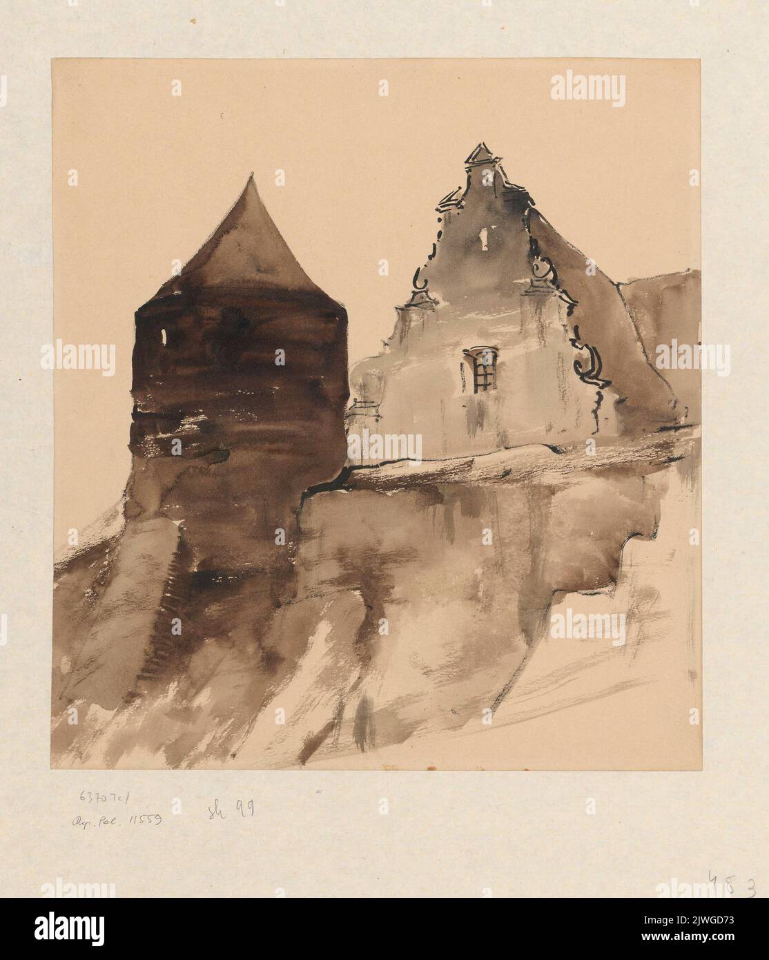 City wall with a wall tower and Renaissance building - from the cycle ...