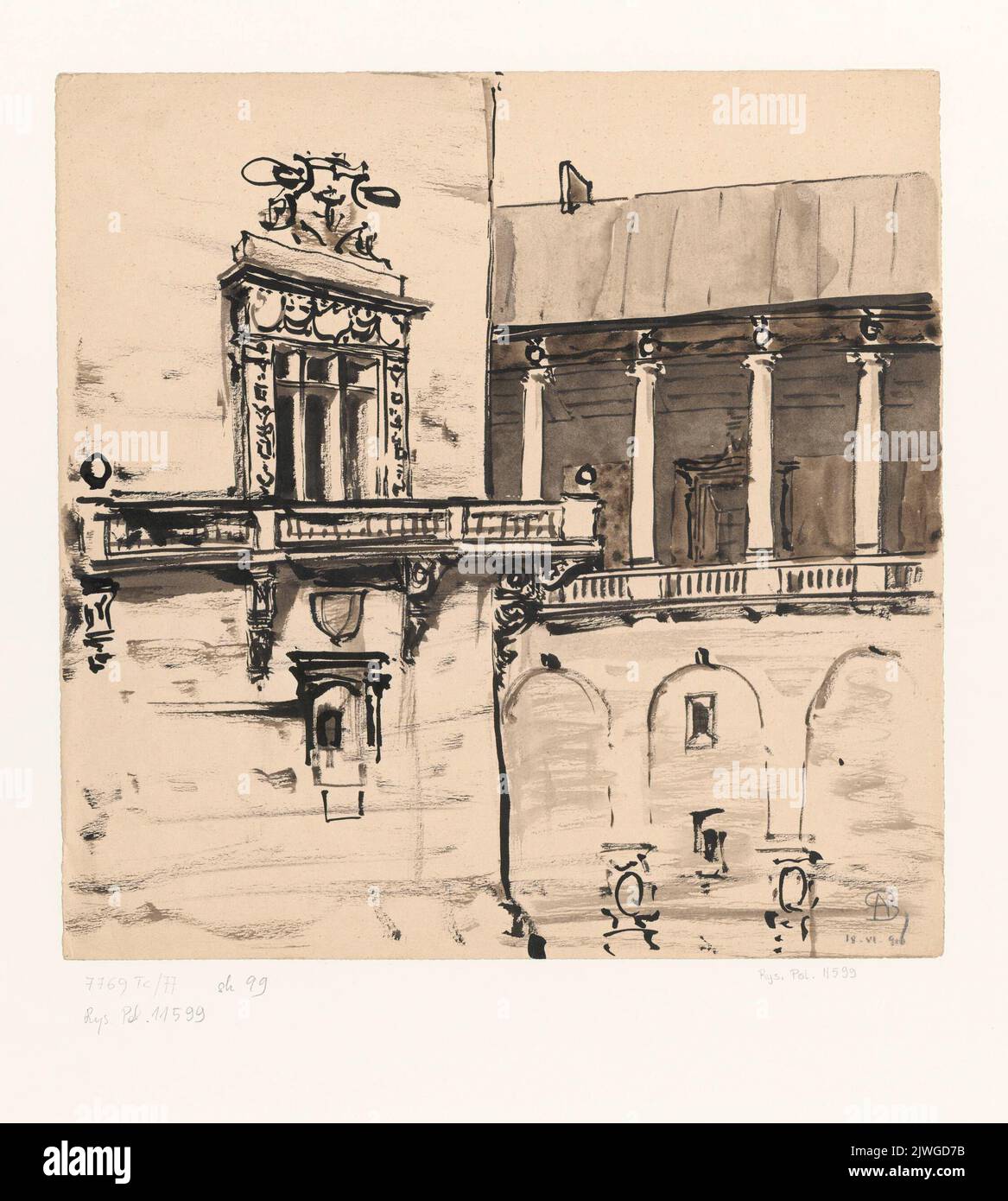 Corner of a palace with Renaissance window and balcony - from the cycle ...
