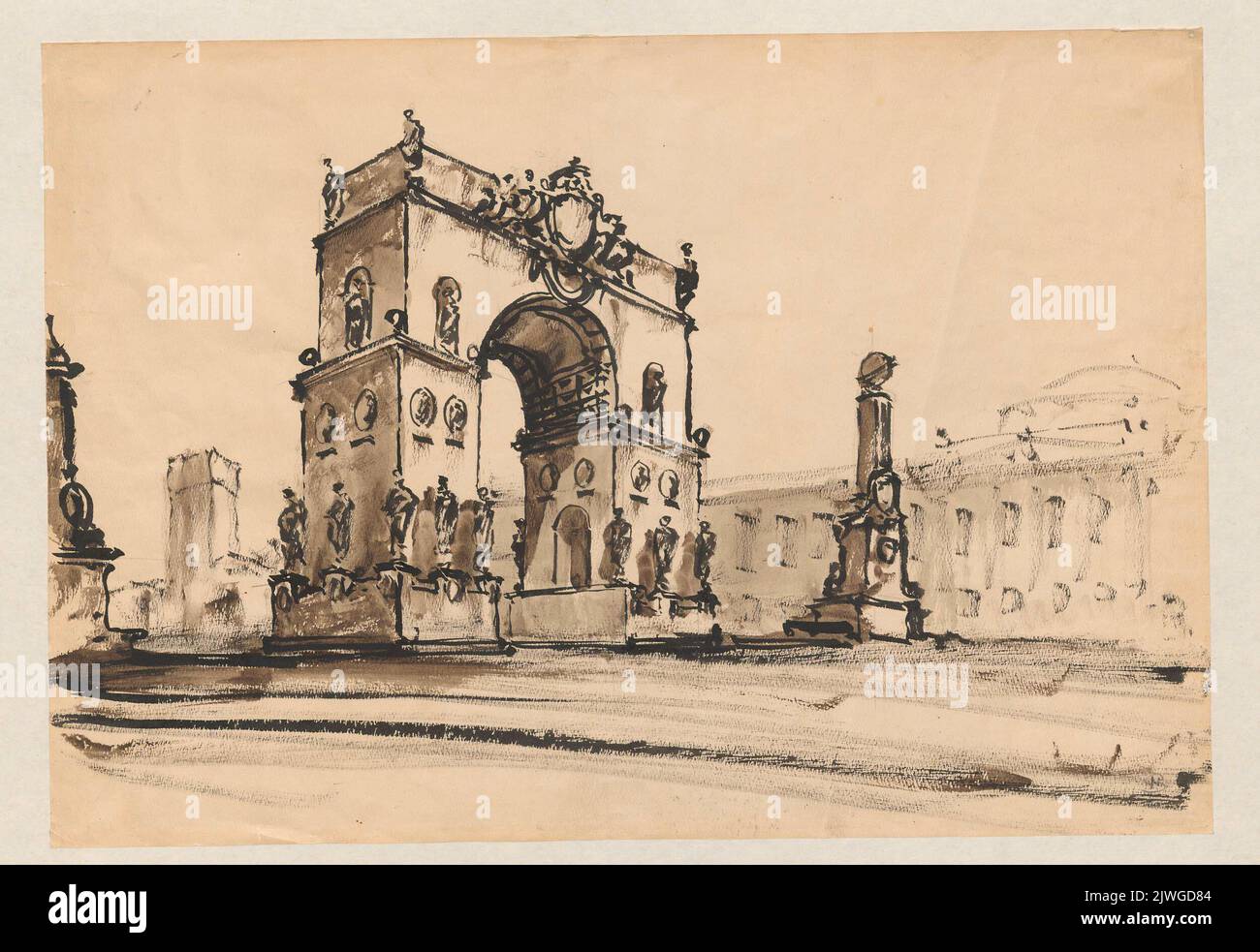 Design of the triumphal gate at the entry to Poniatowski bridge against ...
