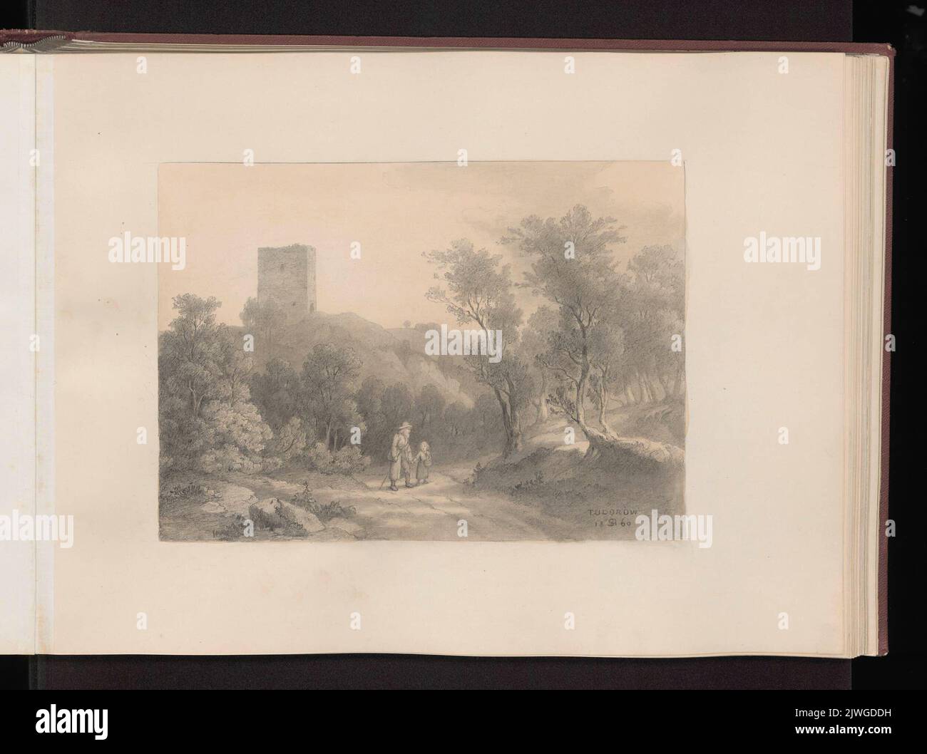 View of ruins of Tudorów castle. Schouppé, Alfred (1812-1899 ...