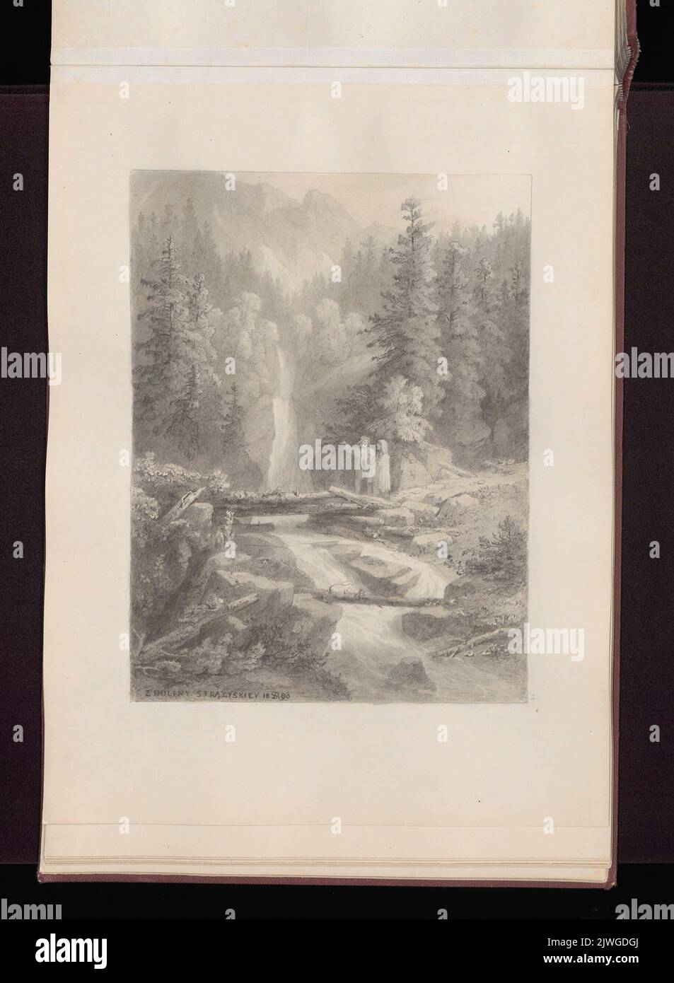 Two figures by the waterfall in Dolina Strążyska. Schouppé, Alfred ...