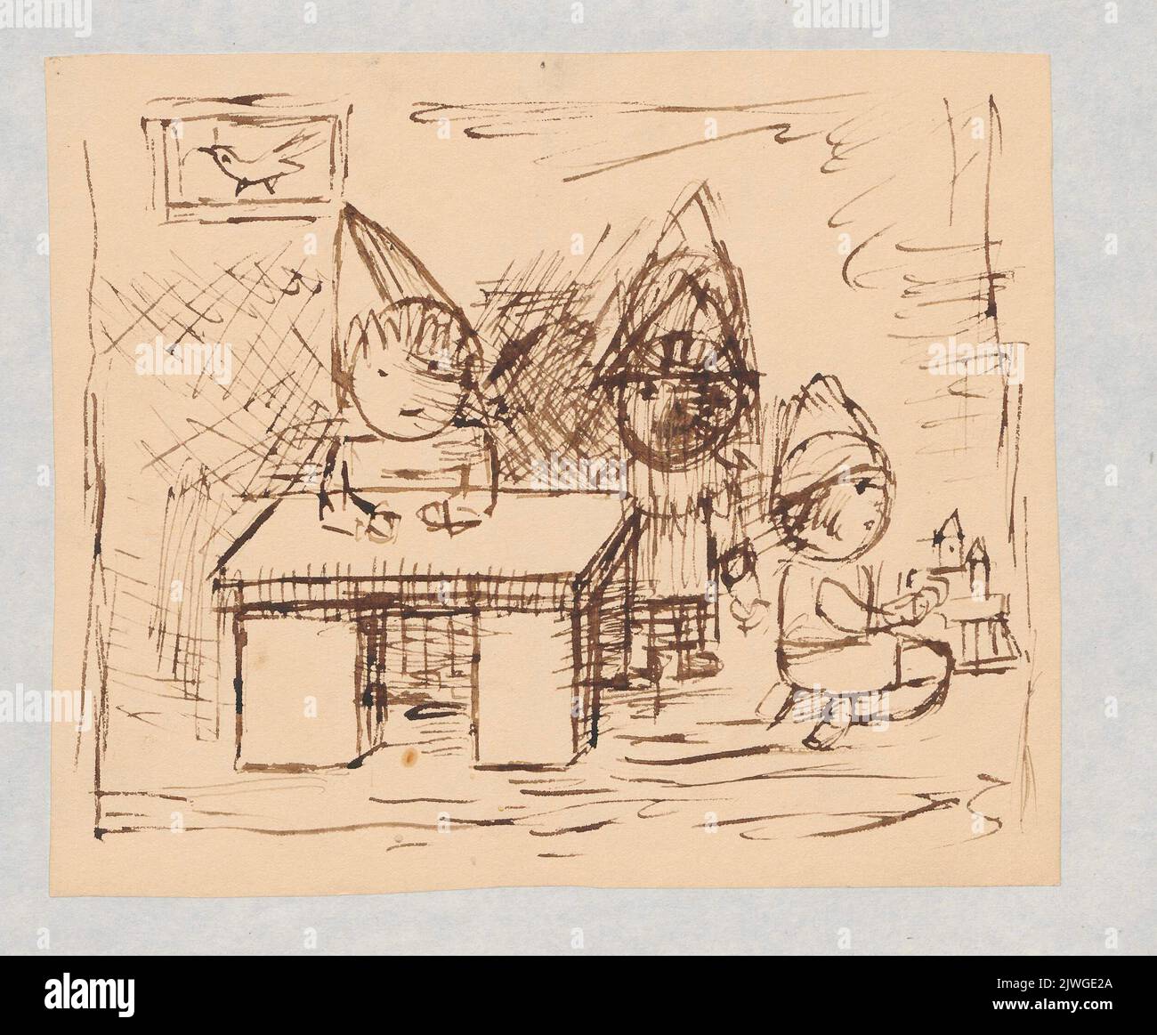 Three children in a cottage room. Makowski, Tadeusz (1882-1932 ...