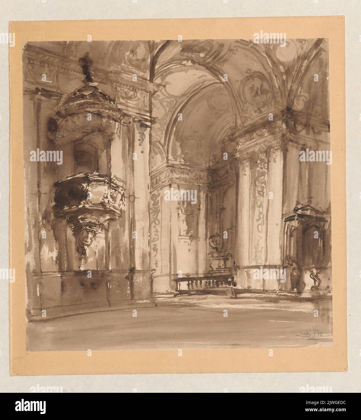 Baroque interior with a pulpit - from the cycle “Polish architecture ...