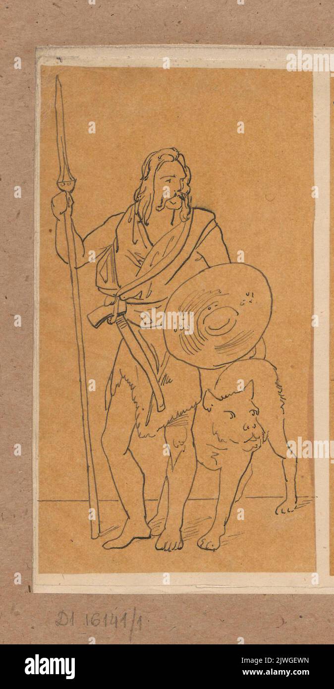 Warrior with shield and spear. Lesser, Aleksander (1814-1884 ...