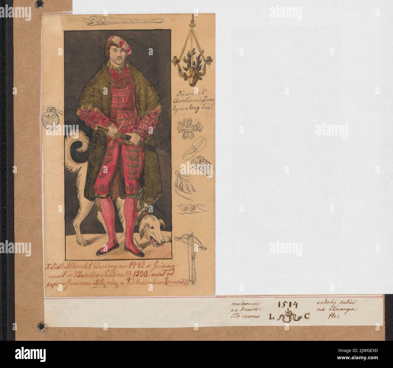 Portraits of Saxon duke Albert the Courageous according to painting by ...