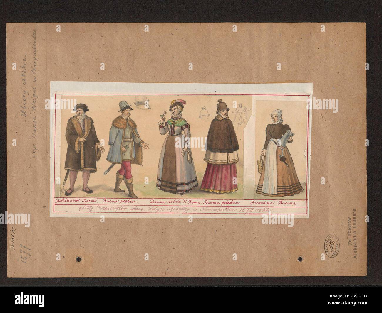 Three women and two men from Bohemia in burgher and folk clothing from ...