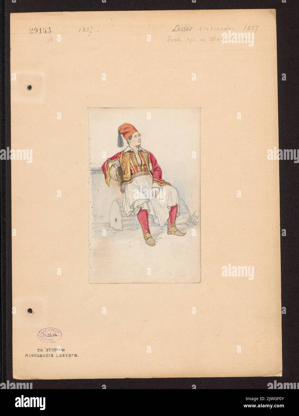 Greek man, sitting, in national attire. Lesser, Aleksander (1814-1884 ...