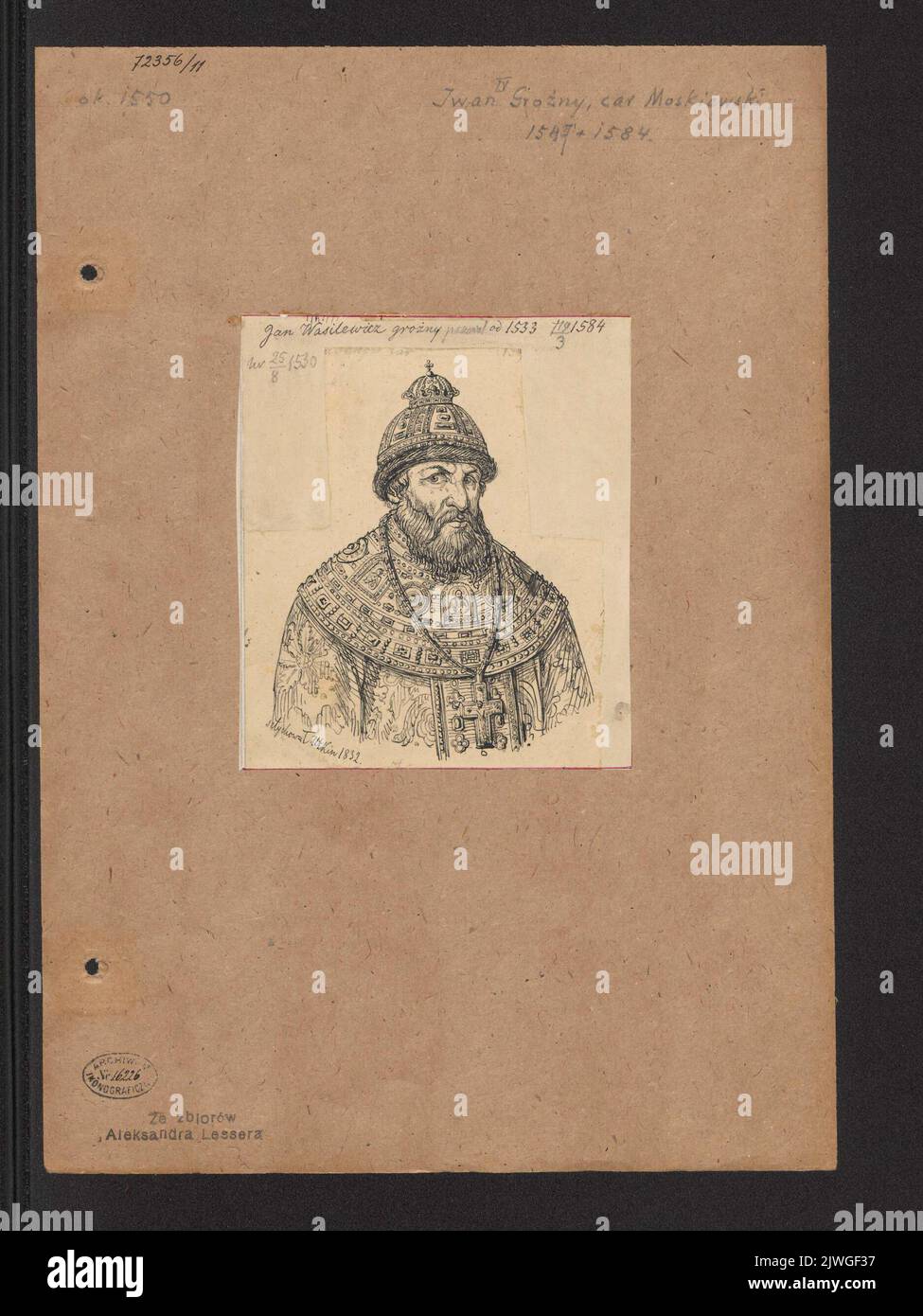 Portrait of Ivan IV the Terrible, tsar of Moscow, according to print by ...