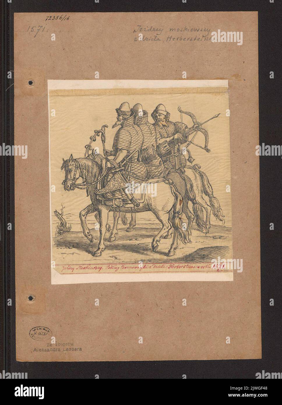 Mounted riders of Moscow from the 16th century, according to woodcut ...