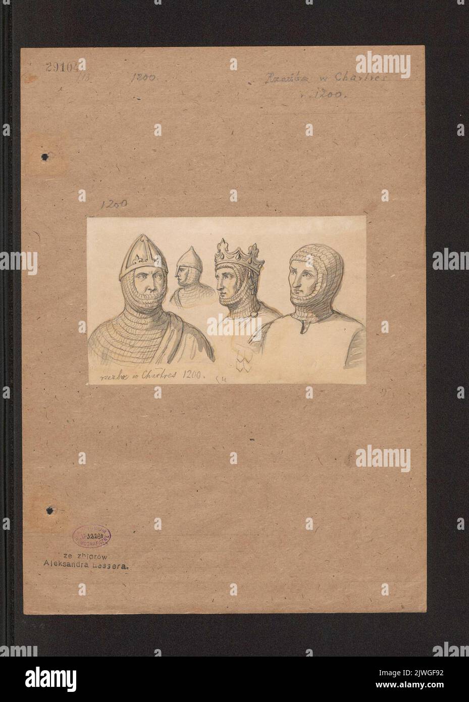 Sketches of knight busts in helmets and chain mails according to ...