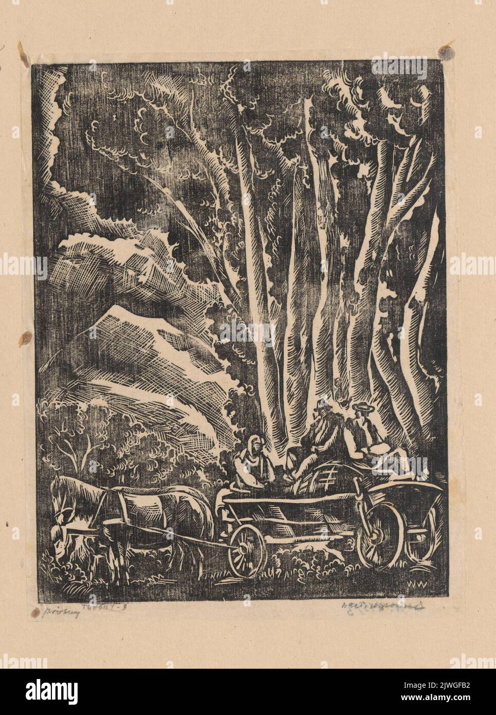 Huculi w lesie. Wąsowicz, Wacław (1891-1942), graphic artist Stock ...