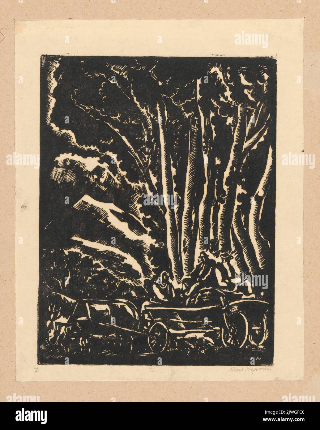 Huculi w lesie. Wąsowicz, Wacław (1891-1942), graphic artist Stock ...