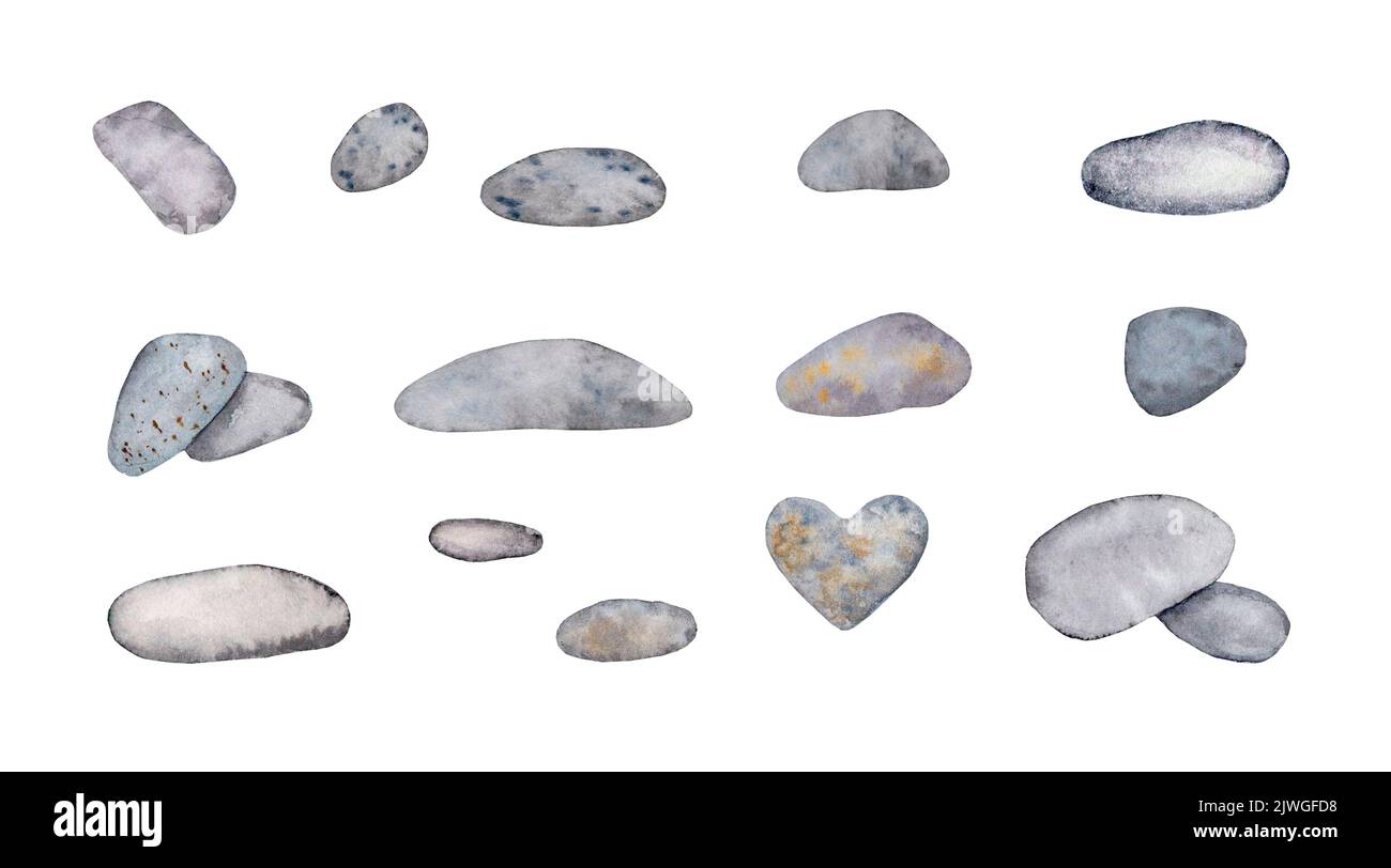 Collection of aligned stones. Set of watercolor elements for design ...