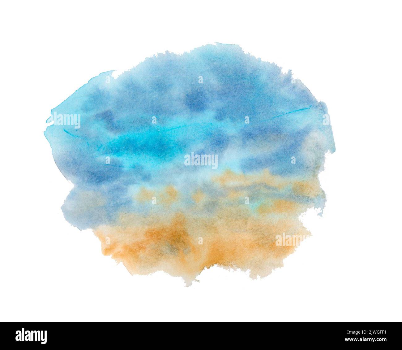 Blue-brown watercolor background with a jagged edge. Abstract spot. Sea ...