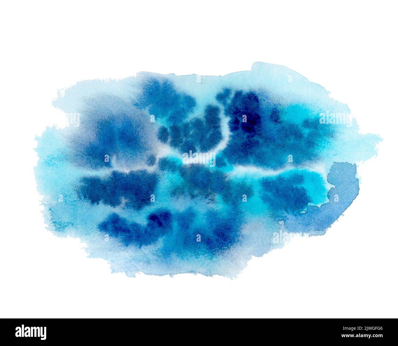 Blue watercolor background with a jagged edge. Abstract spot. Sea ...