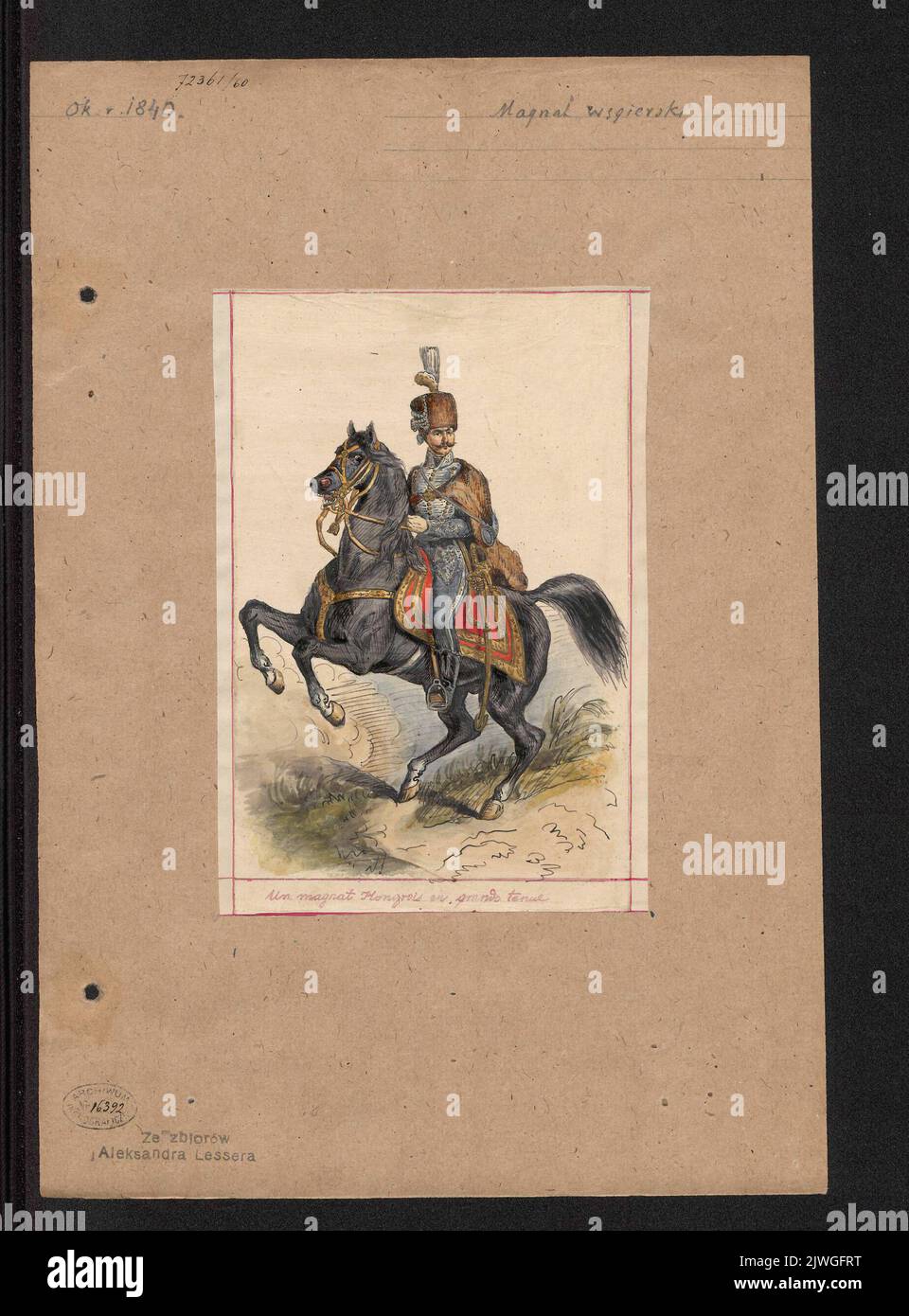 Hungarian magnate in attire from c. 1840 on a horse, according to a ...