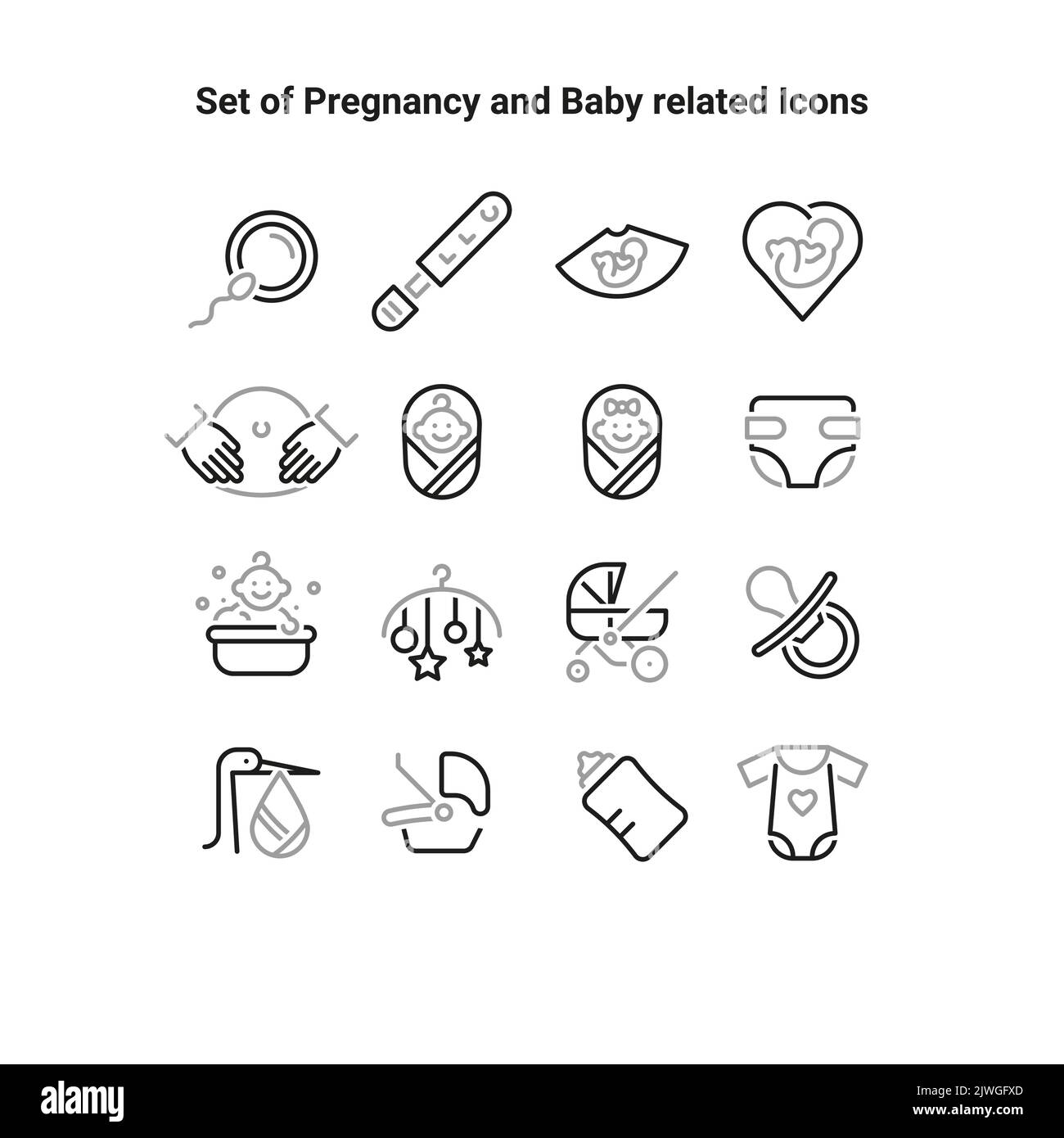 Simple set of outline icons about pregnancy and baby. Contains such ...