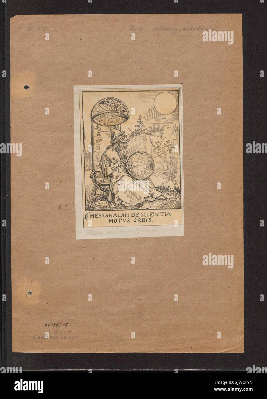 Old astronomer in attire from the 16th century, according to a print by ...