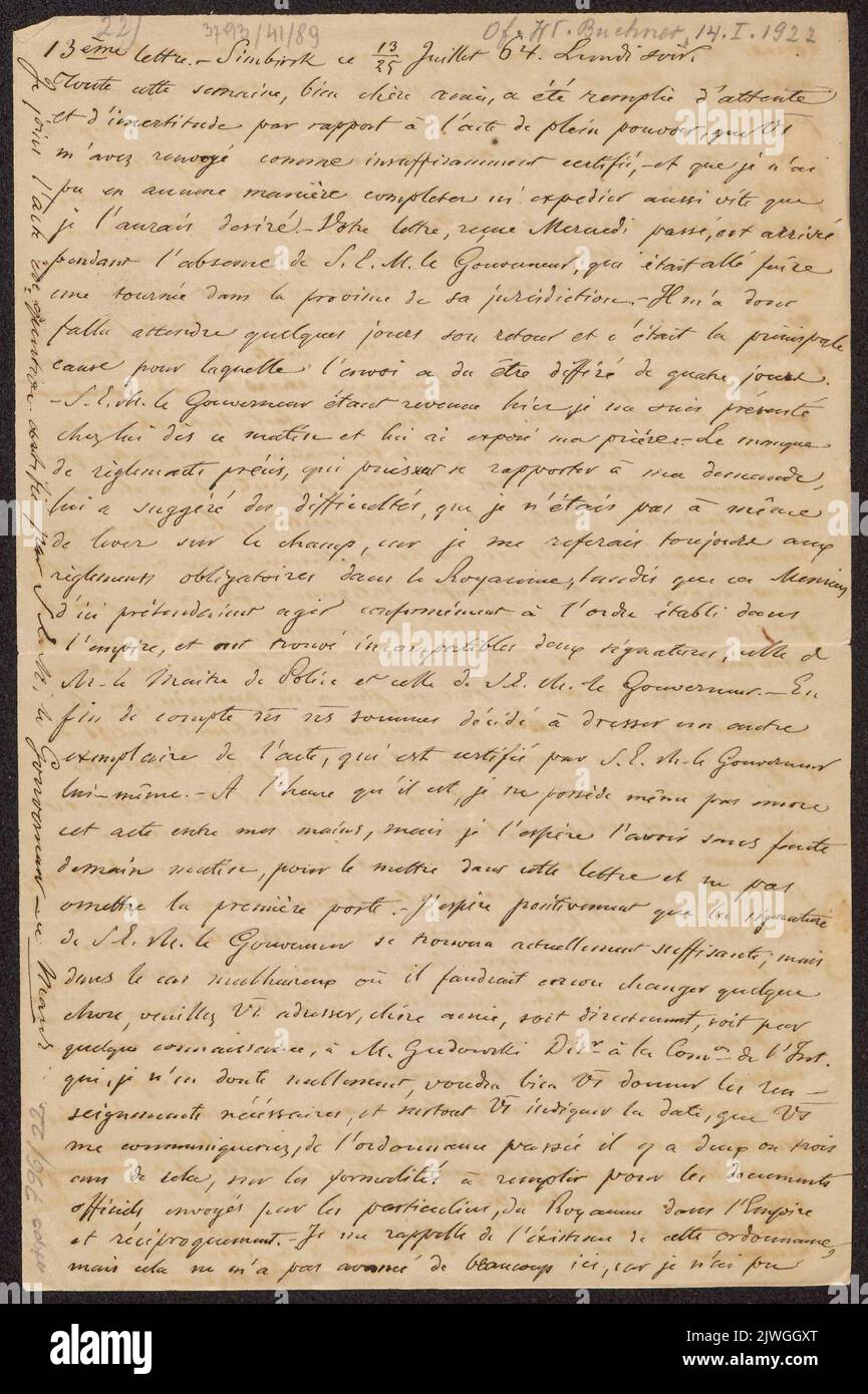 List Wacława Łuszczewskiego do żony. Łuszczewski, Wacław (1806-1867 ...