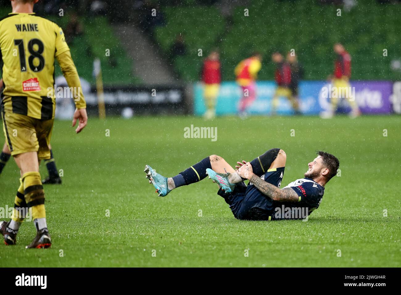 MELBOURNE, AUSTRALIA - APRIL 29: Jake Brimmer of Melbourne Victory gets ...