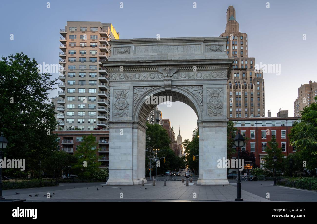 The Washington Square Arch During Sunrise with 5th ave and the Empire ...