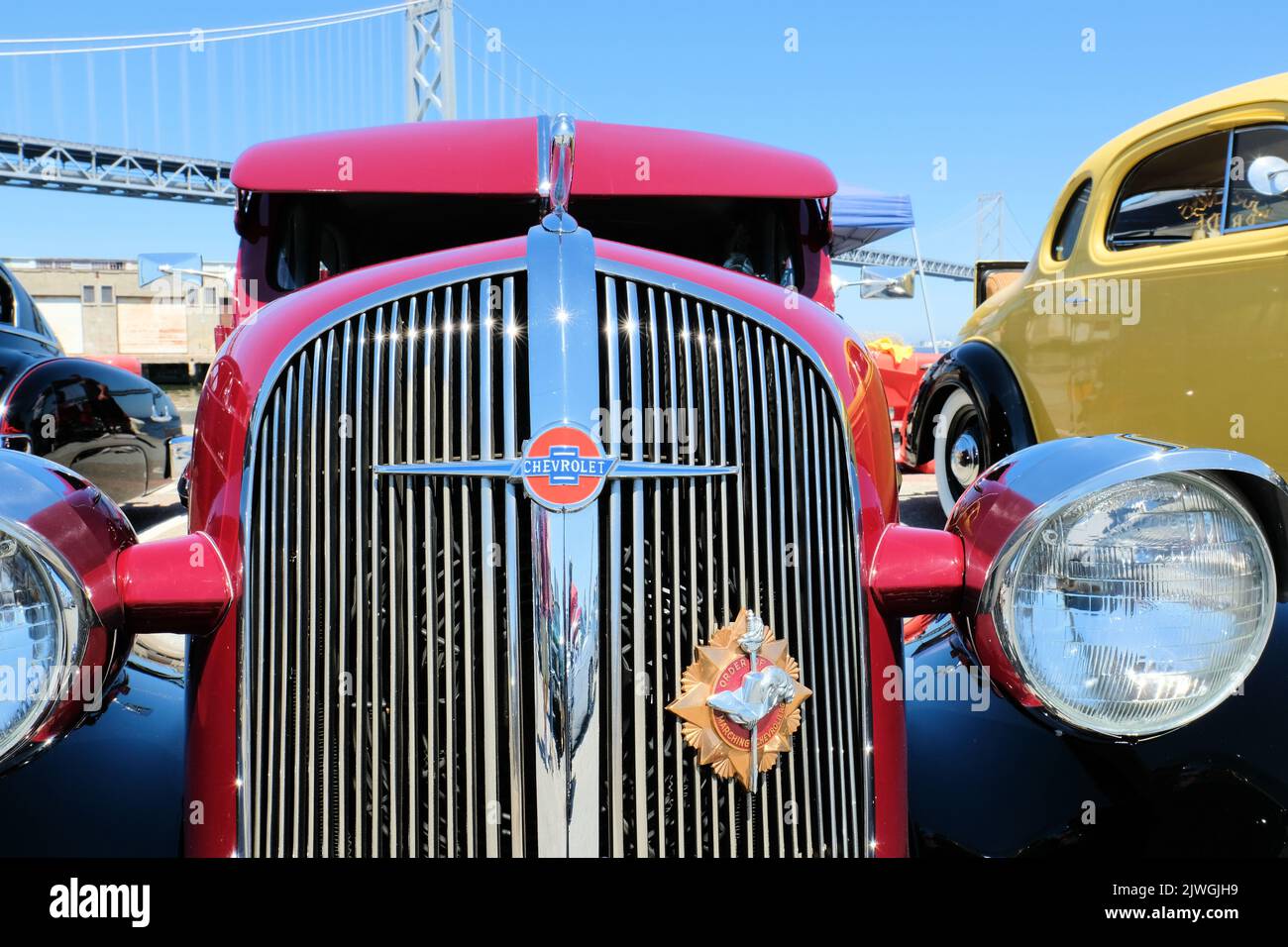 Classic 1930s Chevrolet car with an Order of the Marching Chevroliers ...