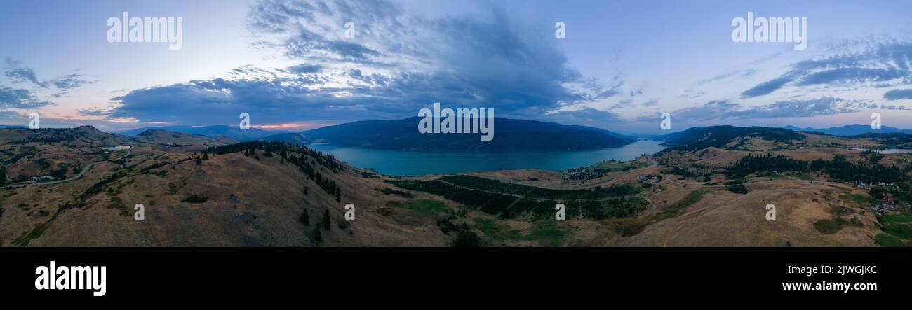 Aerial View of Canadian Landscape with Kalamalka Lake and Mountains ...