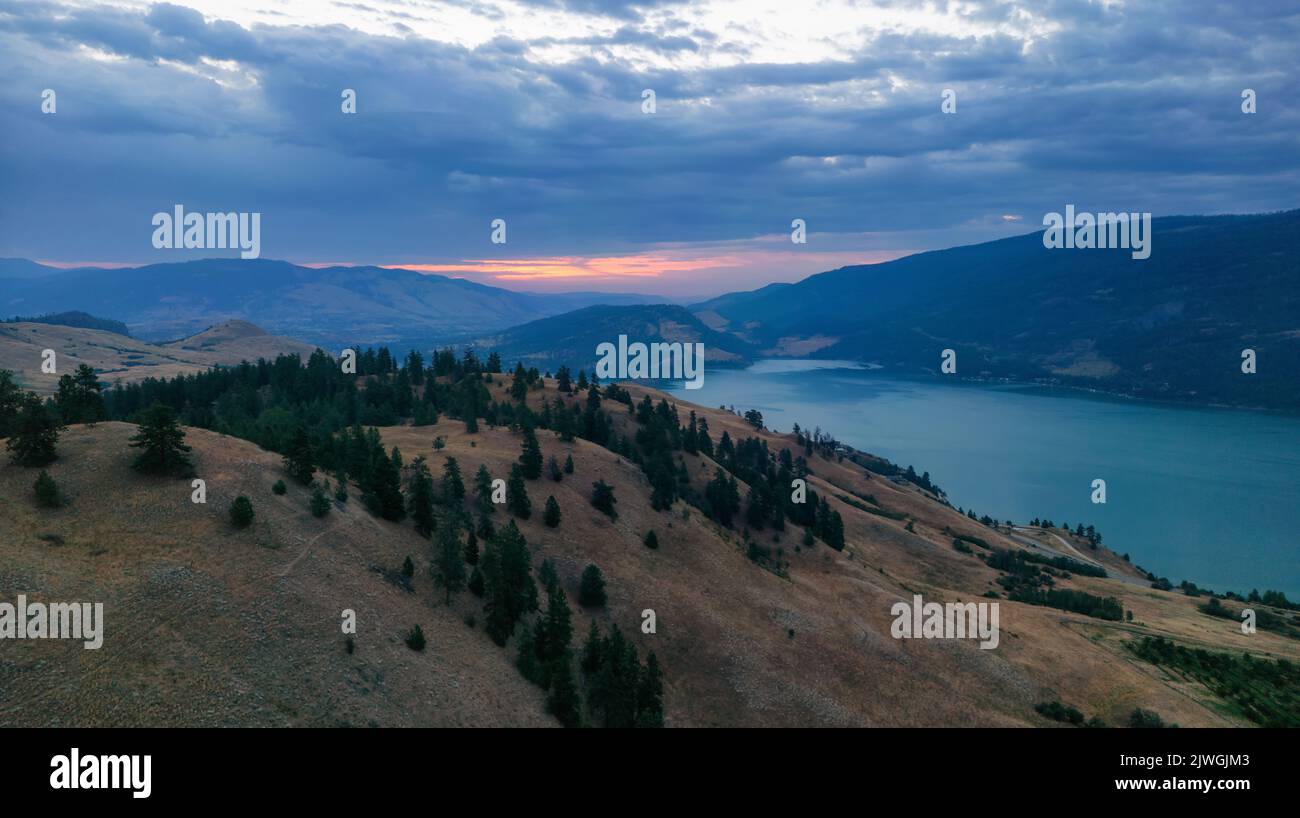 Aerial View of Canadian Landscape with Kalamalka Lake and Mountains ...