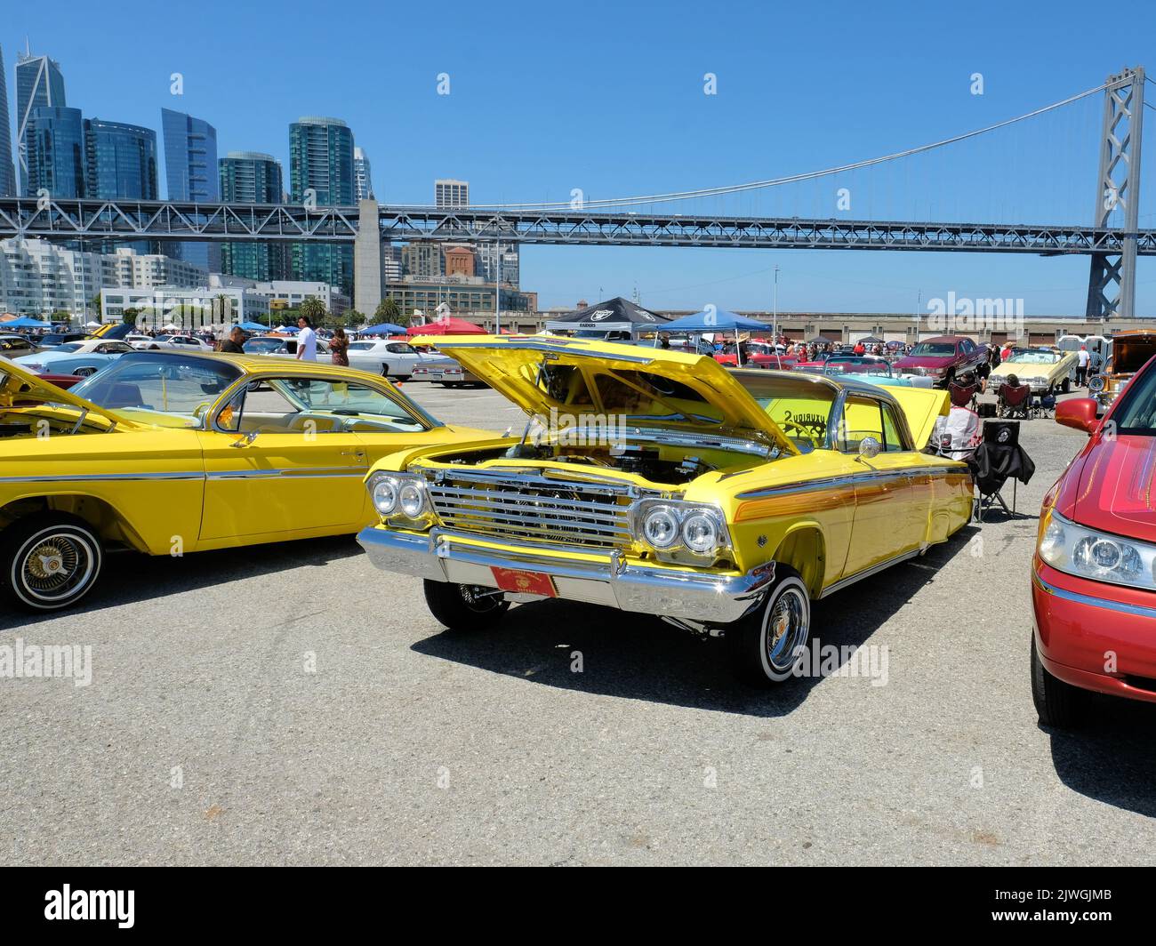 Yellow Chevrolet Impala lowrider at a car show at the Embarcadero near ...