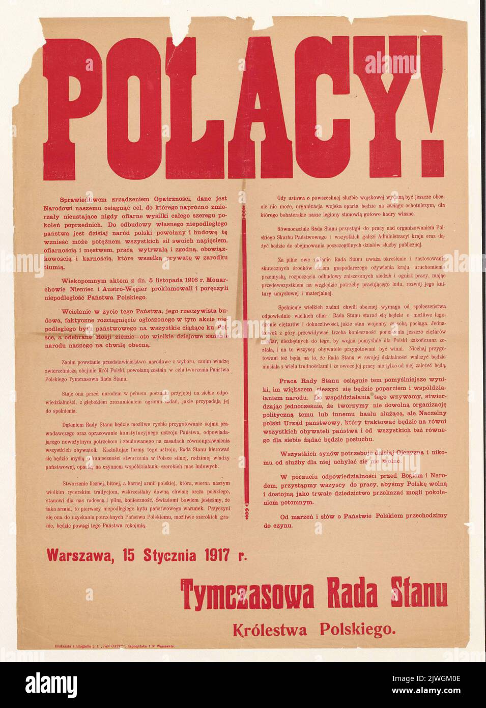 Manifesto of the Temporary Council of State of the Kingdom of Poland to ...