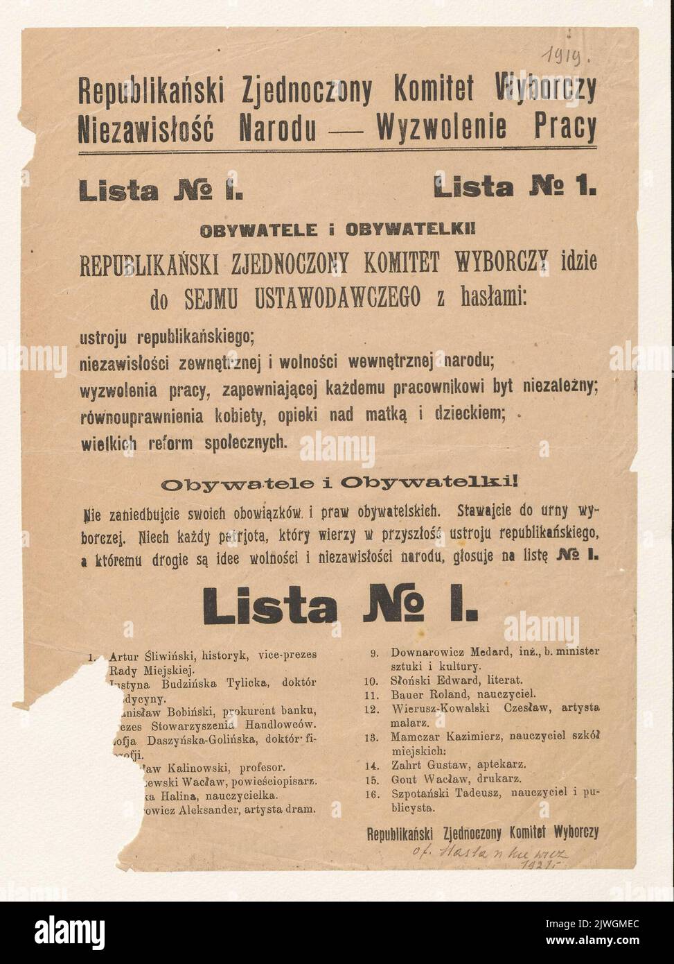 Election leaflet of the Republican United Election Committee - list no ...