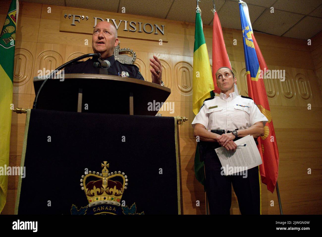 Regina, Canada, Sept. 5, 2022. Regina Police Chief Evan Bray, left ...