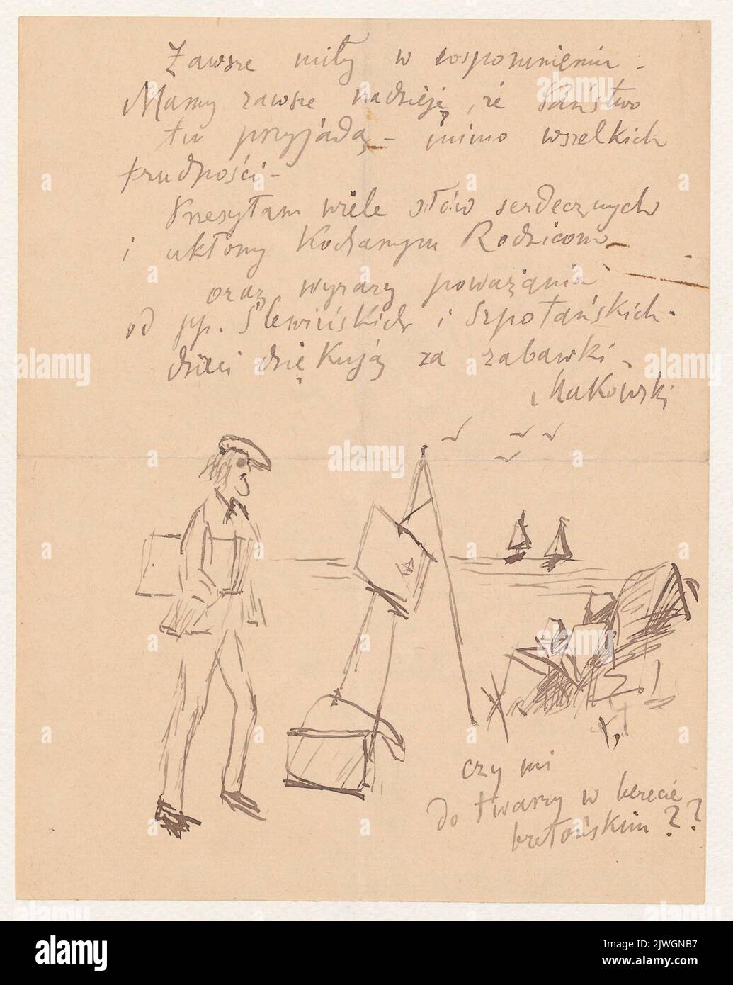 Letter to Maria Mickiewiczówna with the drawing `Does a beret from ...