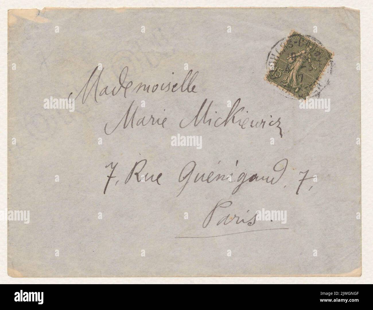 Envelope of a letter to Maria Mickiewiczówna. Makowski, Tadeusz (1882 ...