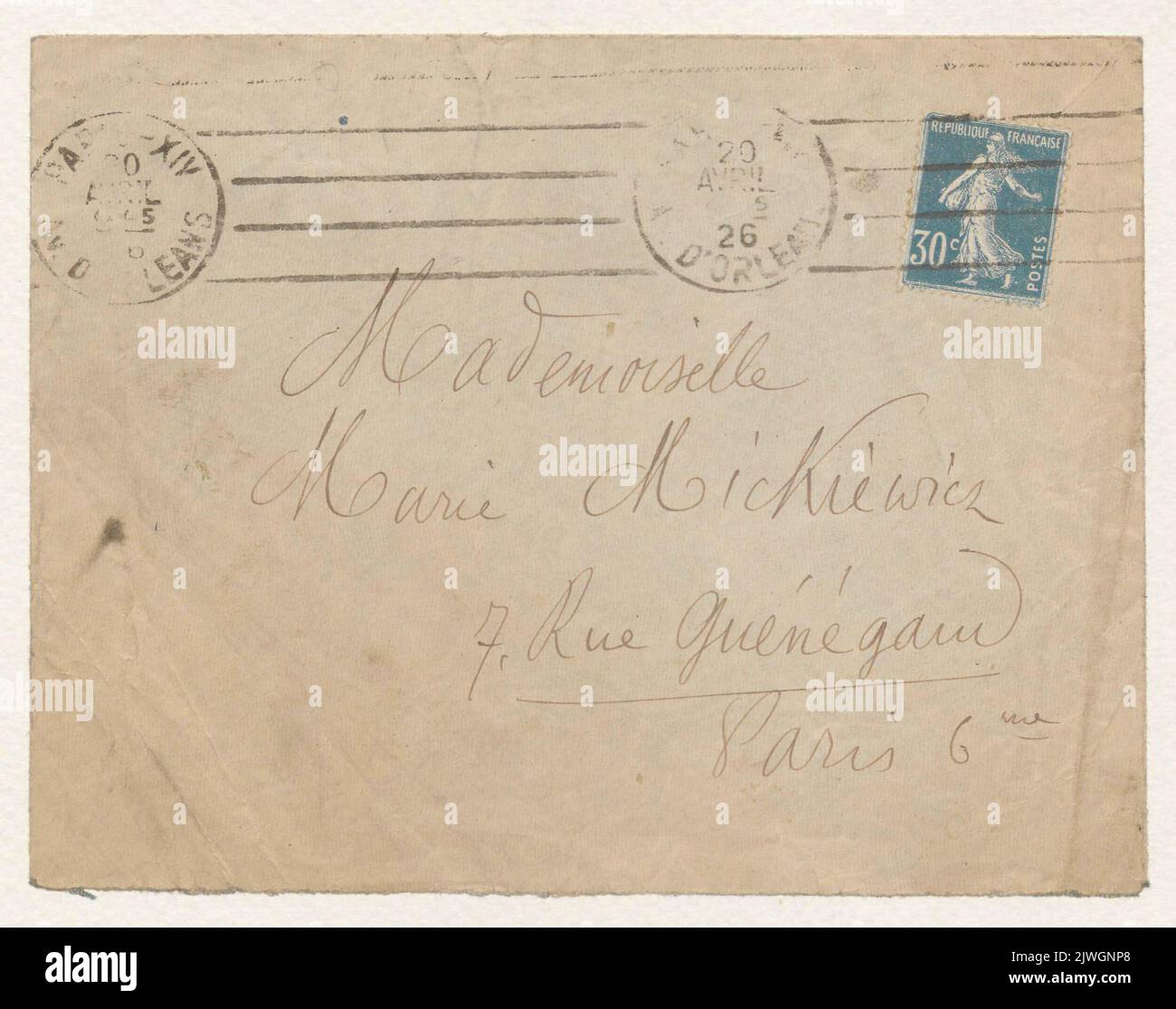 Envelope of a letter to Maria Mickiewiczówna. Makowski, Tadeusz (1882 ...