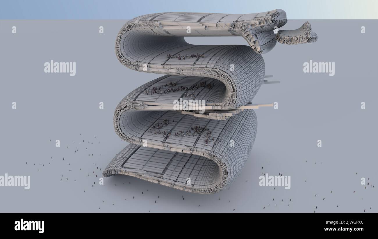 A 3D Illustration of a modeled architectural structure of a snake ...